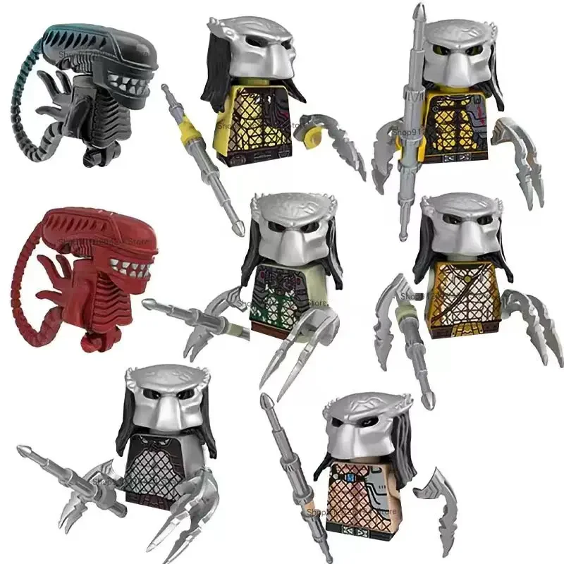 8Pcs/Set Movie Series Action Figures Alien Predator Mini Bricks Doll ...