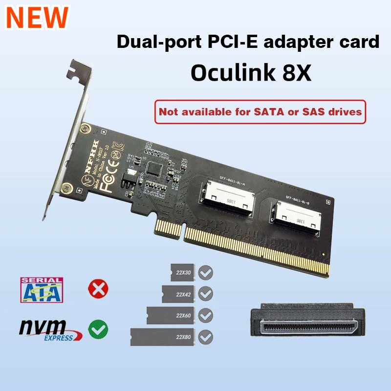 Oculink 8X PCIe PCI Express 3.0 4.0 X16 To 2 Port Dual Oculink SFF-8612 8i SFF-8611 Adapter Card ...