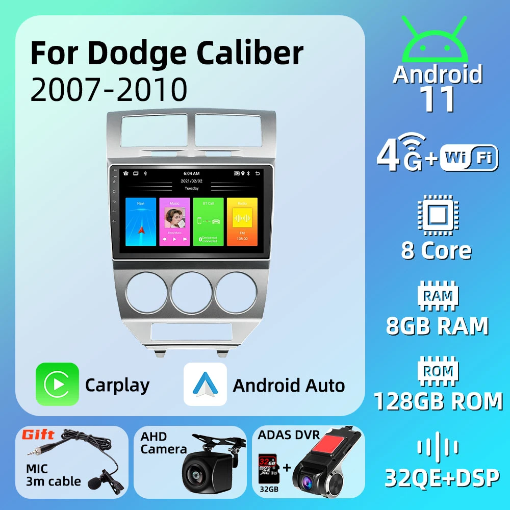 2 Din Android Car Radio Stereo For Dodge Caliber 2007-2010 10.1" Screen ...