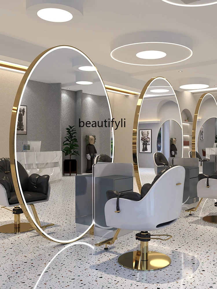 Hair Salon Double-Sided Floor Large round Mirror Led Full Body round ...