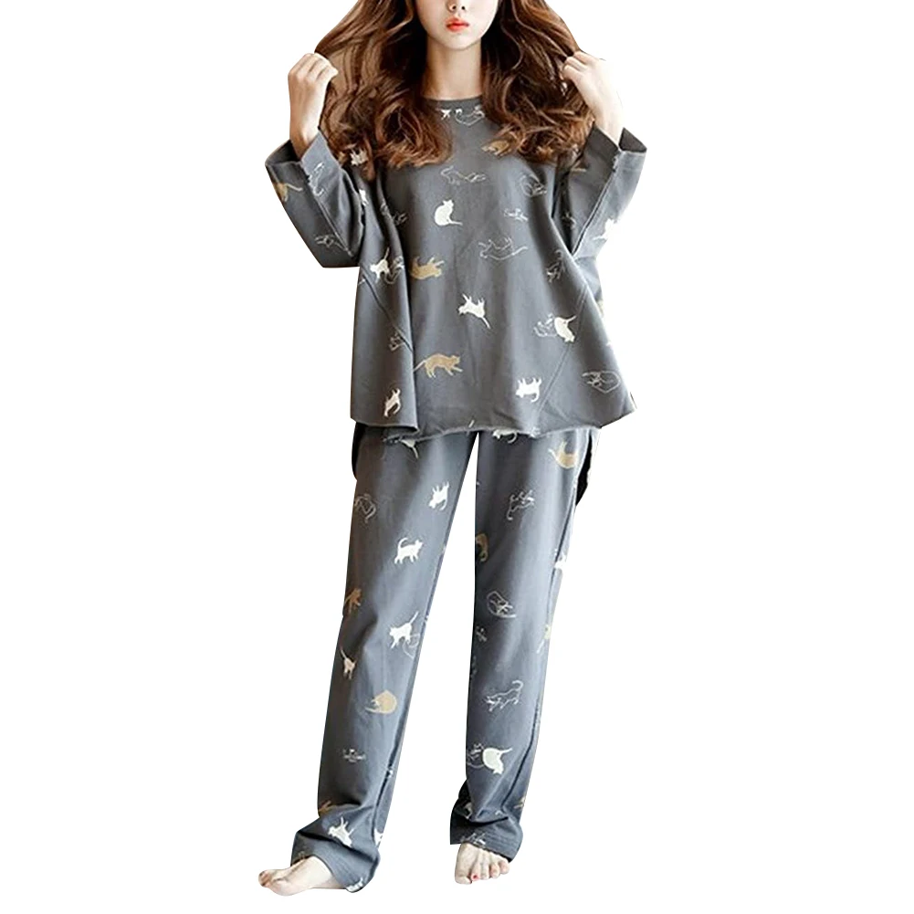 Pijama-de-algod-o-manga-longa-feminino-conjunto-superior-e-inferior ...