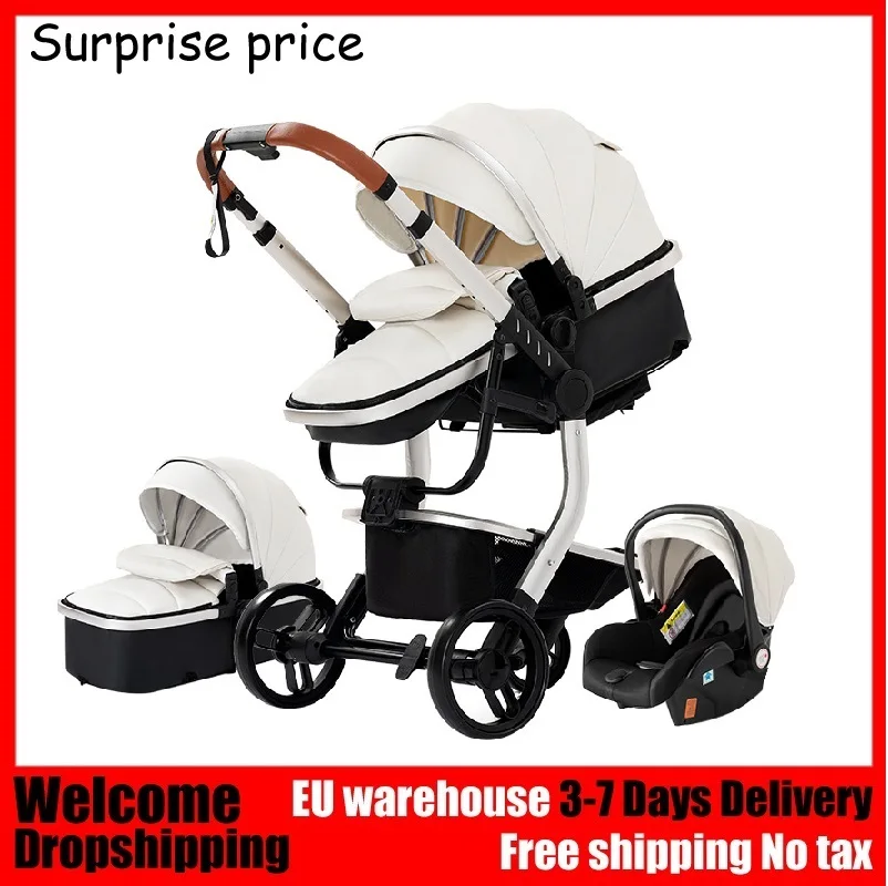 Luxurious-Baby-Carriage-Portable-Baby-3-in-1-Stroller-Rubber-Wheel-PU ...