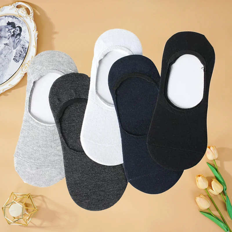 5 Pairs Men Soft Invisible Socks Women Low Cut Casual Cotton Loafer ...
