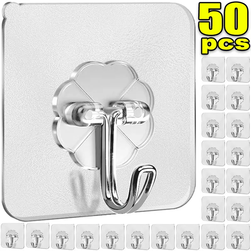 5-50pcs-Transparent-Stainless-Steel-Strong-Self-Adhesive-Hooks-Key ...