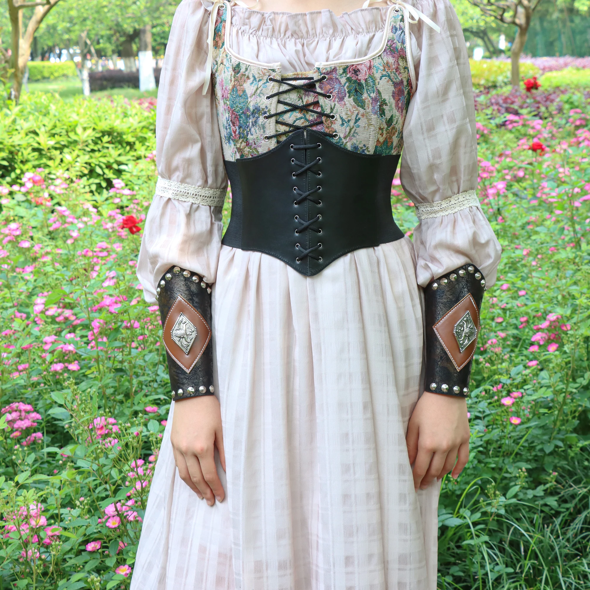 Medieval-Patchwork-Contrasting-Color-Artificial-Leather-Wristband-Wide ...