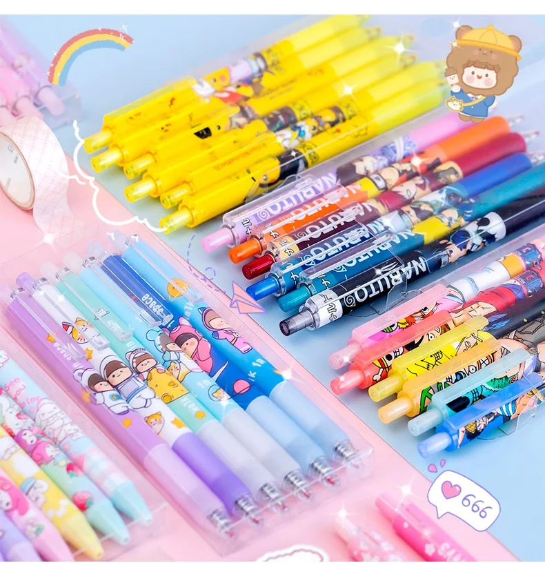 STYLO,V 6pcs--stylo à pression de dessin animé, stylo à Gel, recharge ...