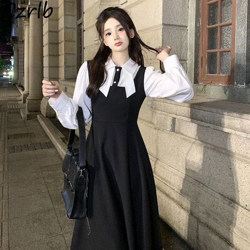 Korean-Preppy-Style-Patchwork-Dresses-Women-Fake-Two-Pieces-Young-All ...