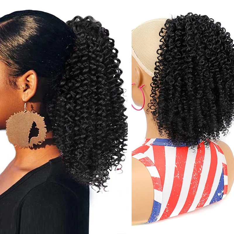 Coleta-corta-Afro-rizada-con-cord-n-para-mujer-extensiones-de-caballo ...