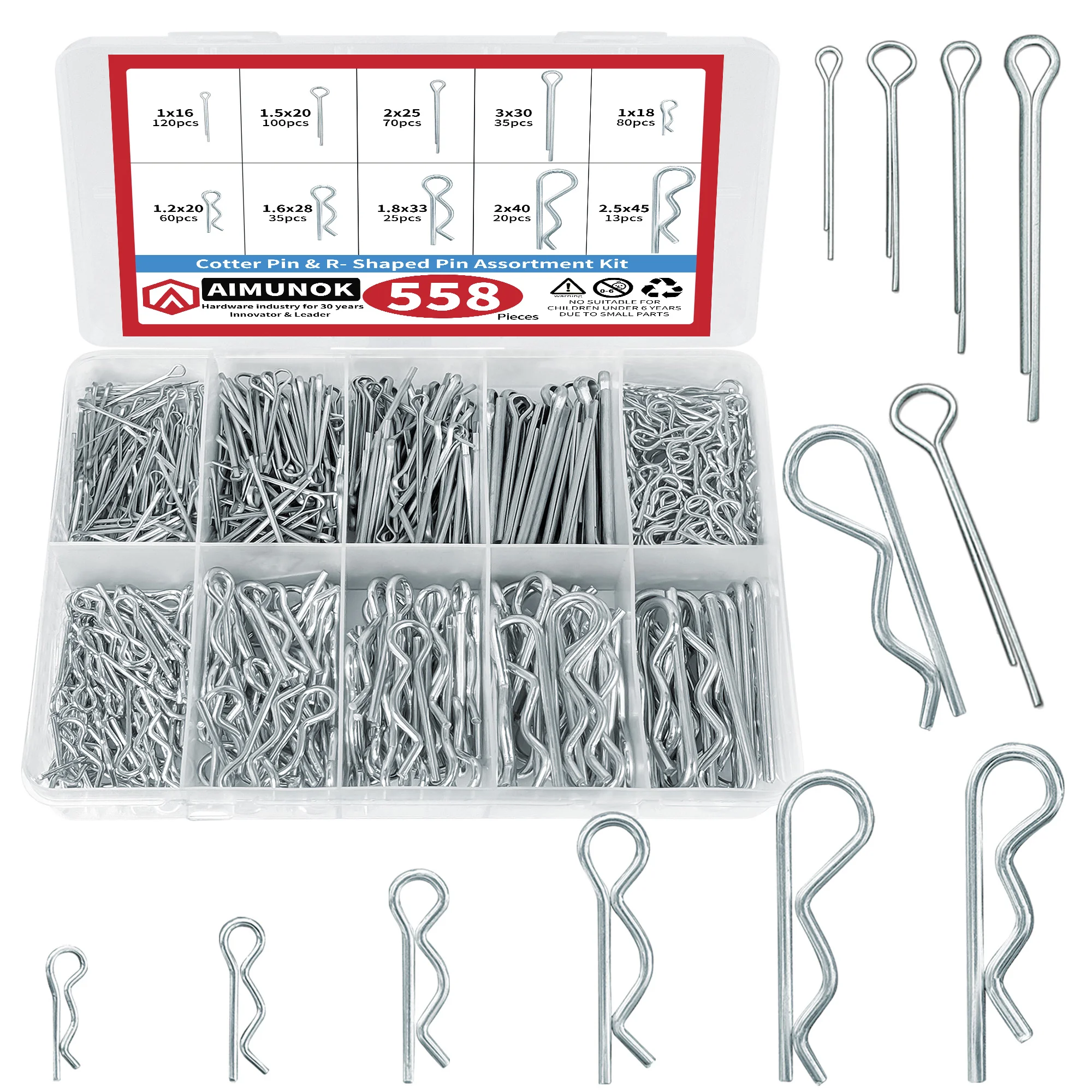 558pcs Cotter & R-Pin Kit - Premium Rustproof Alloy, Multi-Size for ...