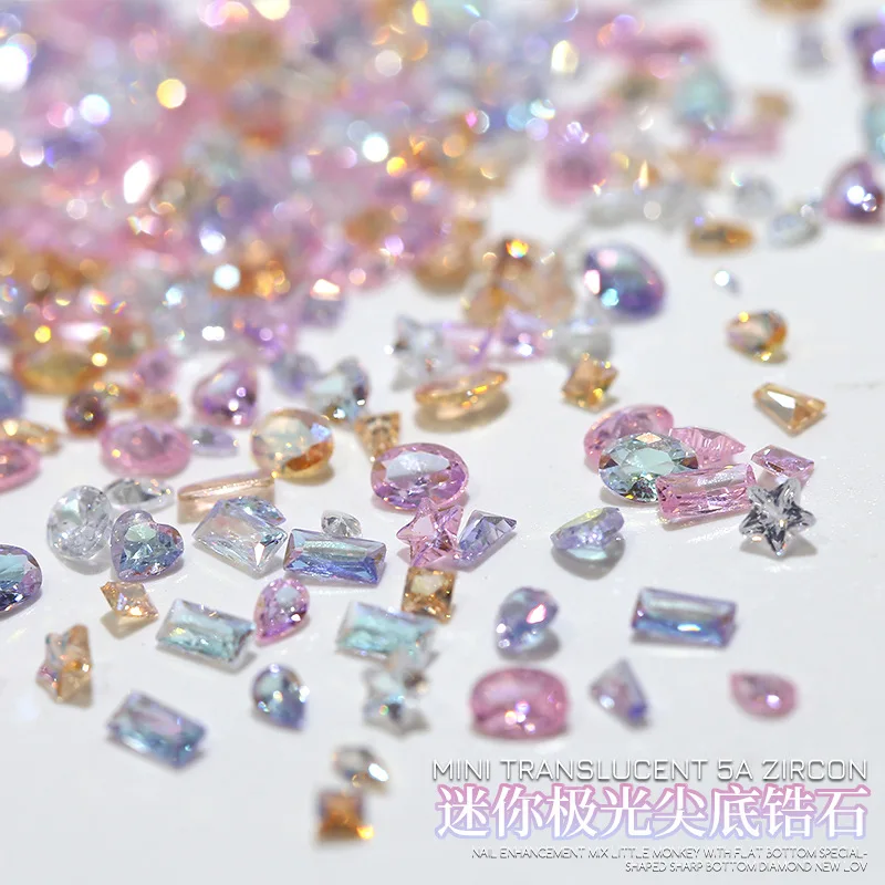 50PCS Sparkle 5A Mini Zircon Aurora Ice Translucent Cognac Mix Shapes ...