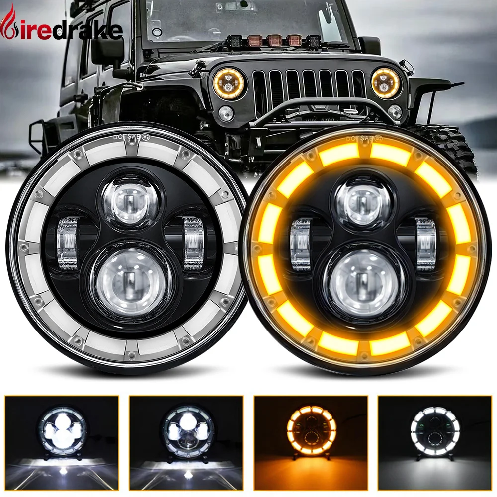 New-LED-Wrangler-Headlight-7-Inch-Round-Headlight-for-JK-Halley-Jeep ...