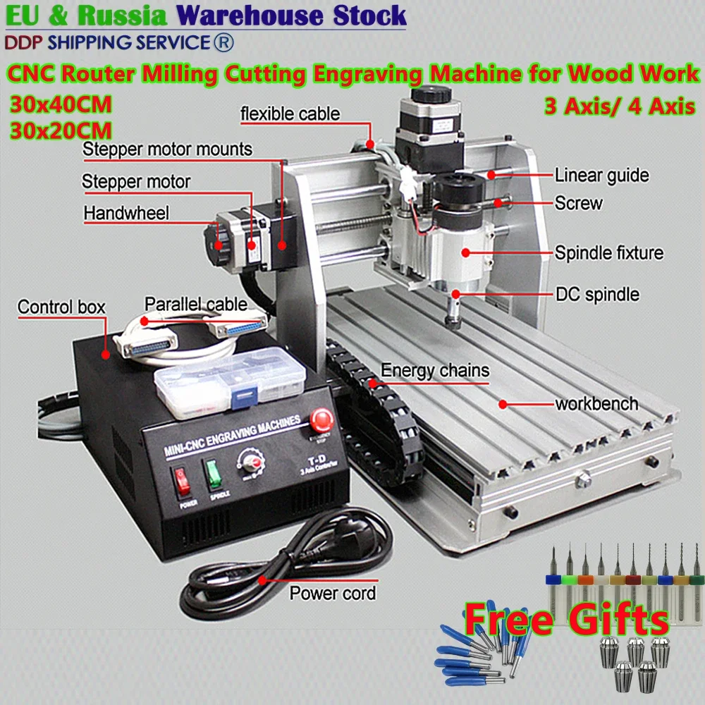 3040 CNC Router Milling Cutting Engraving Machine 3020 3/4 Axis ...