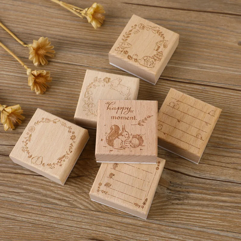 Vintage-Wood-Rubber-Stamps-Rabbit-Squirrel-Decorative-Rubber-Stamp ...