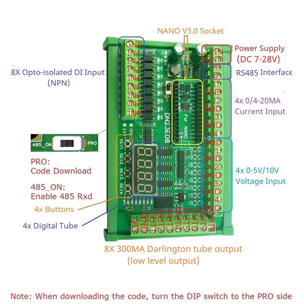 Board Simple RS485 Modbus ARDUINO 0-10V Expanding 8DI-8AI Analog 4-20MA Collection - Electrical ...