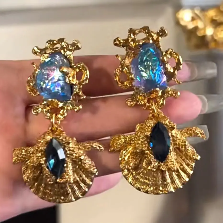 Medieval style gold earrings exaggerated hollow earrings vintage ...