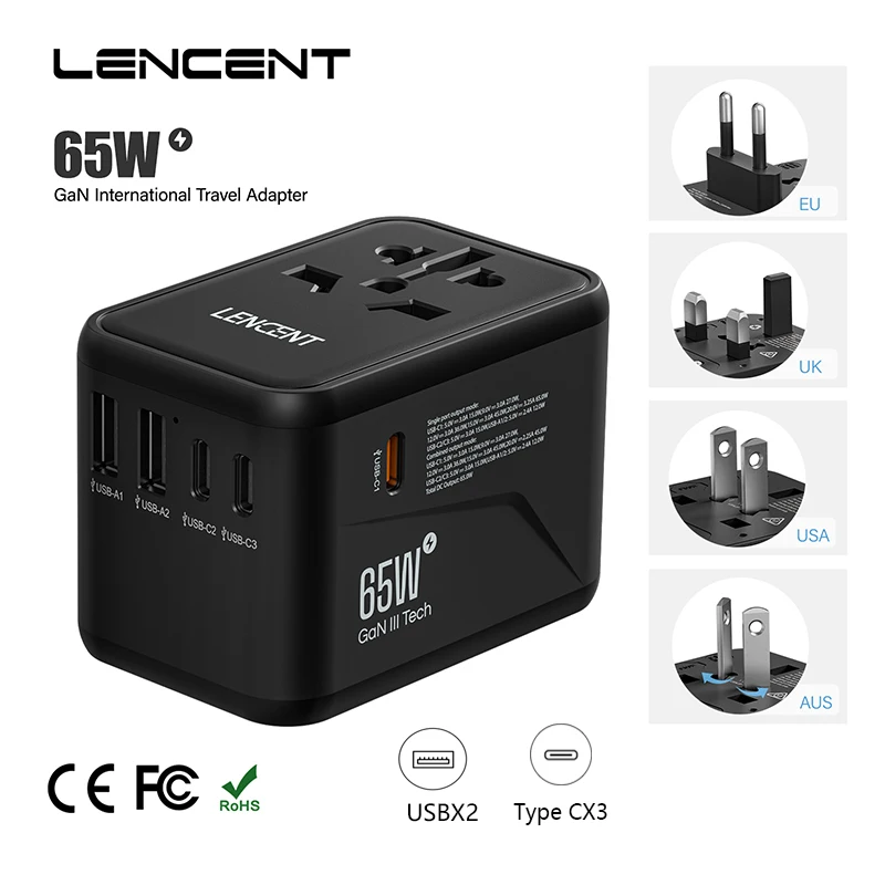 LENCENT-65W-GaN-Universal-Travel-Adapter-with-2-USB-Ports-3-Type-C-Fast ...