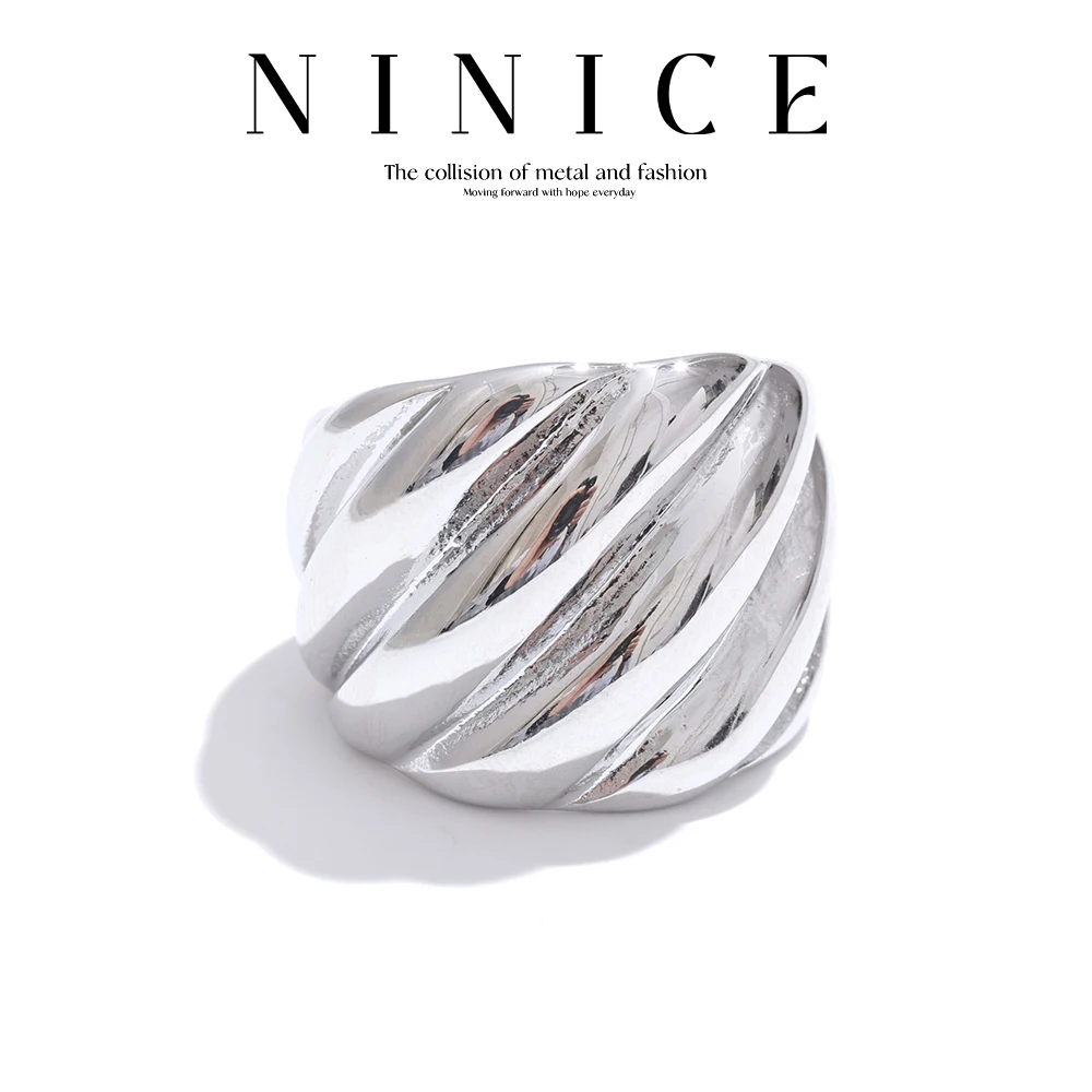 NiNice Rings Stainless Steel Jewelry Woman Metal Stripe Wide PVD Plated ...