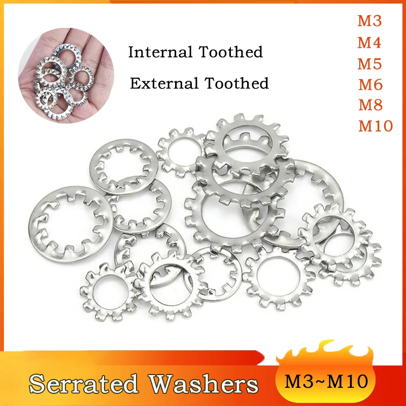 M3 M4 M5 M6 M8 M10 External Internal Tooth Star Lock Washers Carbon ...