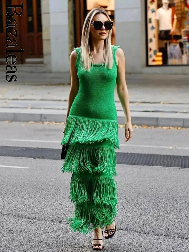 2023-Bazaleas-Store-Traf-women-s-Elegant-Green-Tassel-Knitted-Summer ...