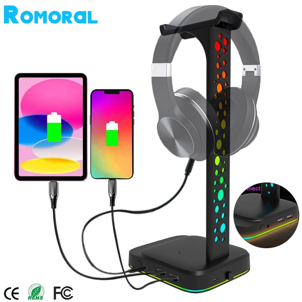 Multicolor-RGB-Headphone-Stand-Charger-Gaming-Headset-Holder-PC-Desktop ...