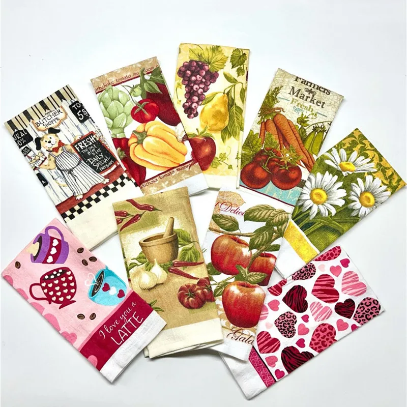 1Pc 36x61cm Colorful Retro Printed Cotton Tea Towel Kitchen Dishcloth ...