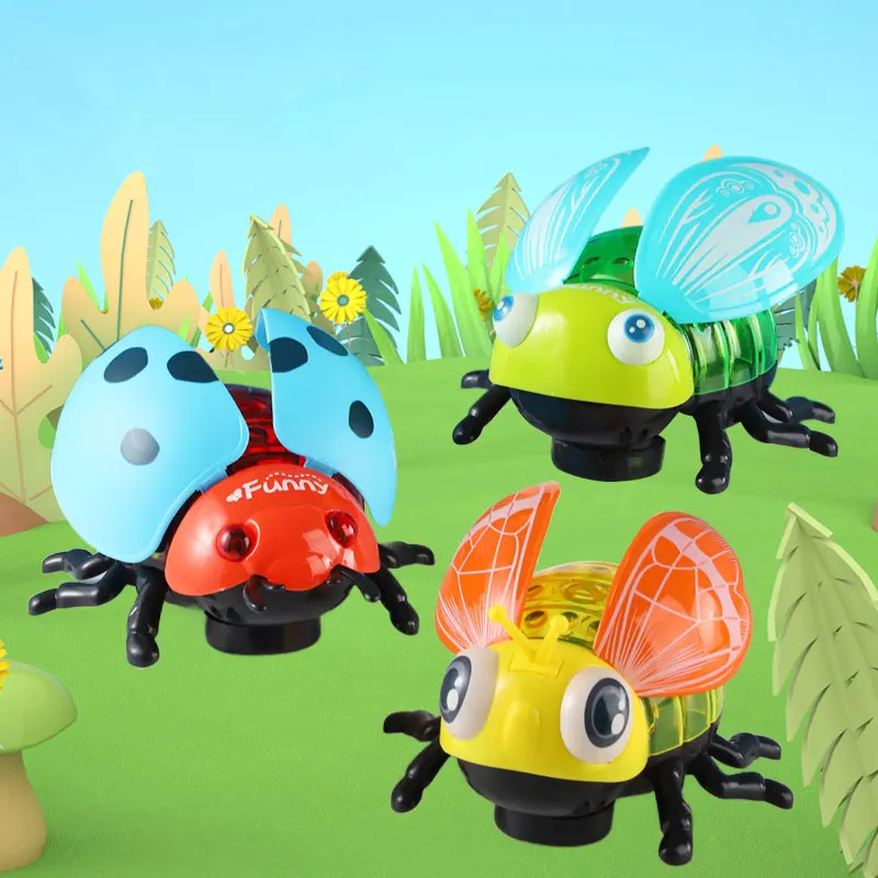 Electric Toys Kid Glowing Leash Pulling Seven Star Ladybug Walking ...
