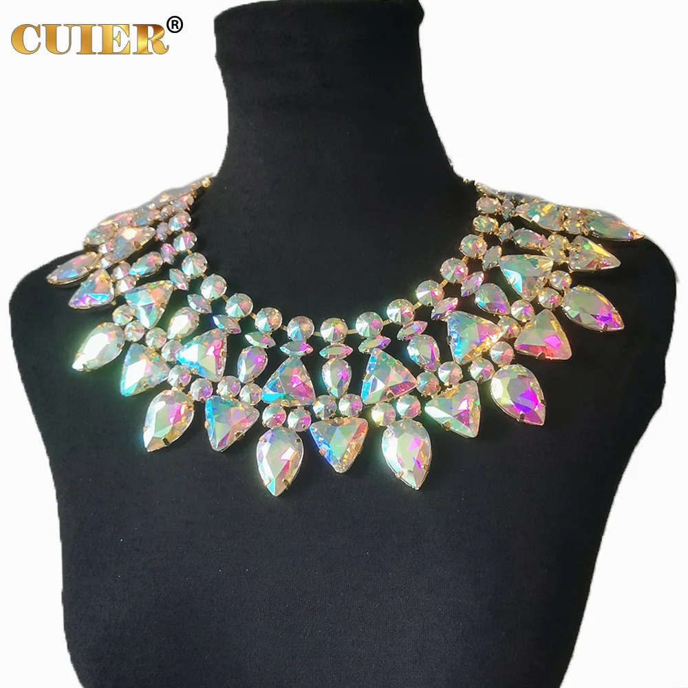 Cuier sparkly cristal gema ab enorme colar para mulher gargantilha drag ...