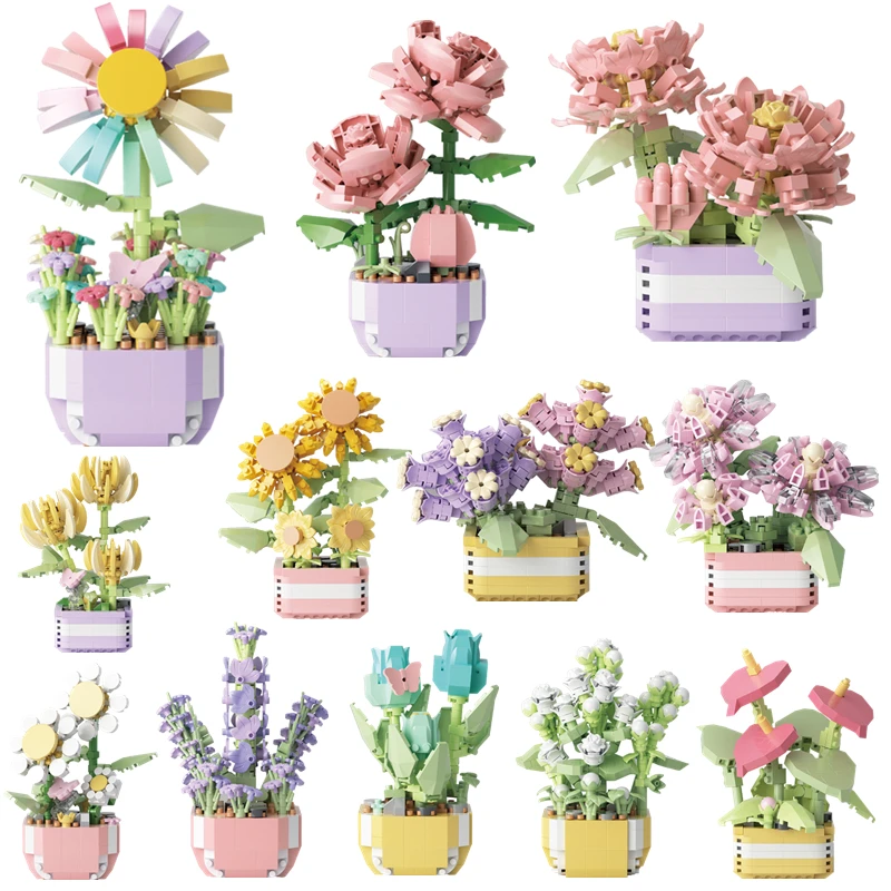Sunflower-Bricks-Rose-Tulip-Flower-Bouquet-Carnation-3D-Building-Block ...