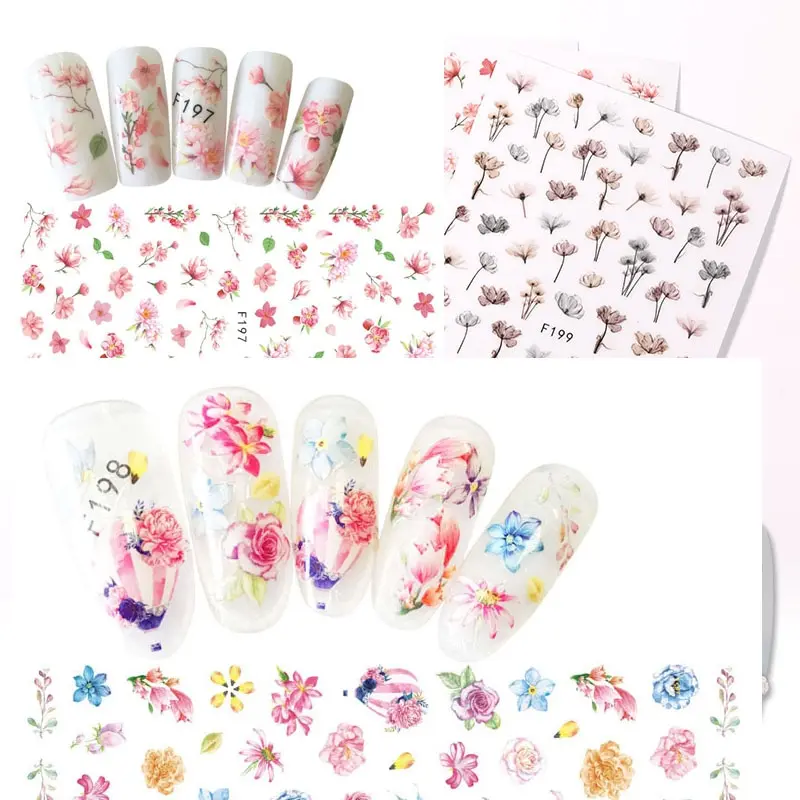 Mixed 3 Designs Nail Stickers Set Floral Nail Art Water Transfer Decals ...