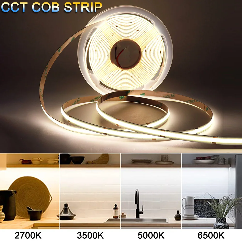 5mm-CCT-COB-LED-Strip-12V-24V-2-Wire-2700-6500K-Color-Temperature ...