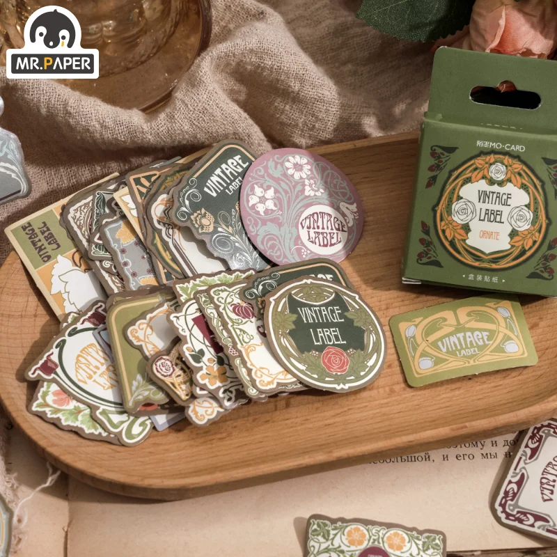 Mr.Paper 스티커 식물 배지 시리즈 셀프 접착 빈티지 스티커 핸드북 DIY 재료 콜라주 한국어 문구, 45 개/상자 ...