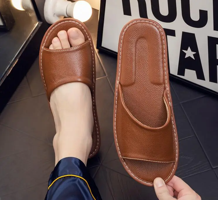 Summer-Fashion-Cowhide-Genuine-Leather-Slippers-Men-Soft-Bottom-Home ...