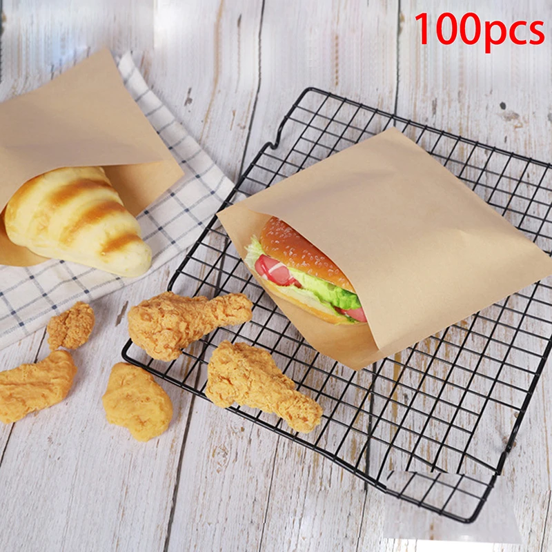 100Pcs Single/Double Opening Grease Resistant Paper Treat Bags Flat ...