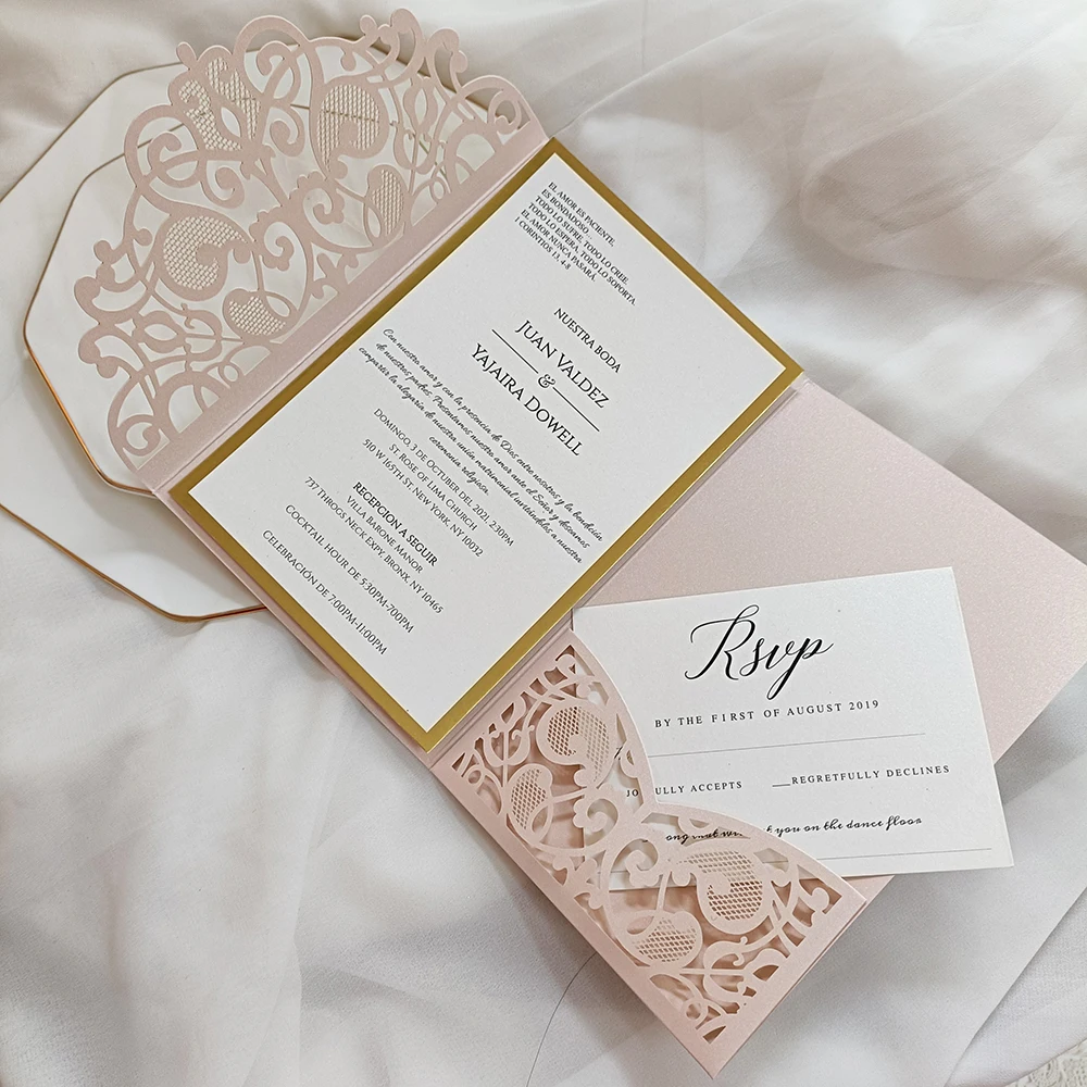 Pink And Gold Wedding Invitations