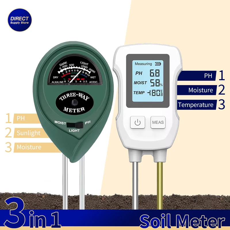 3 in 1 LCD Soil pH Meter Digital Temperature Humidity Tester with ...