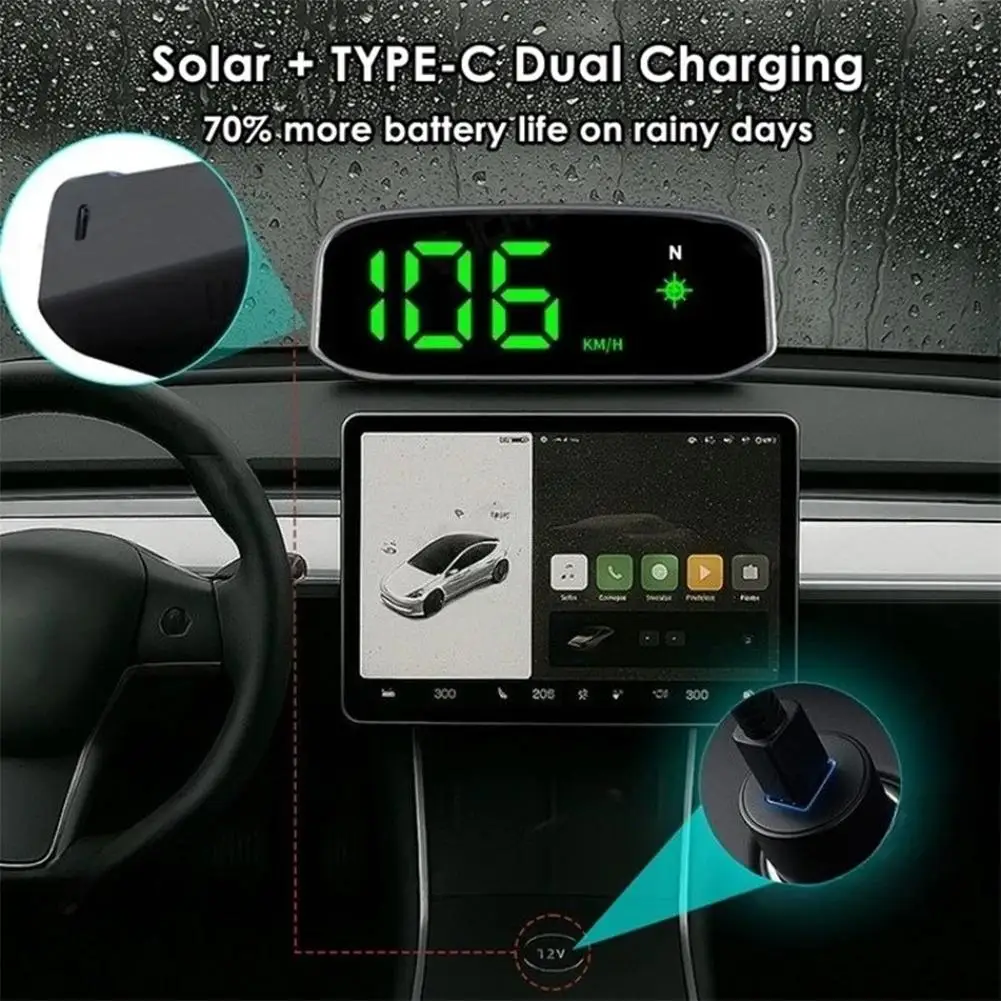 Solar Car Digital Speedometer Head-up Display Real Time Display Kmh ...