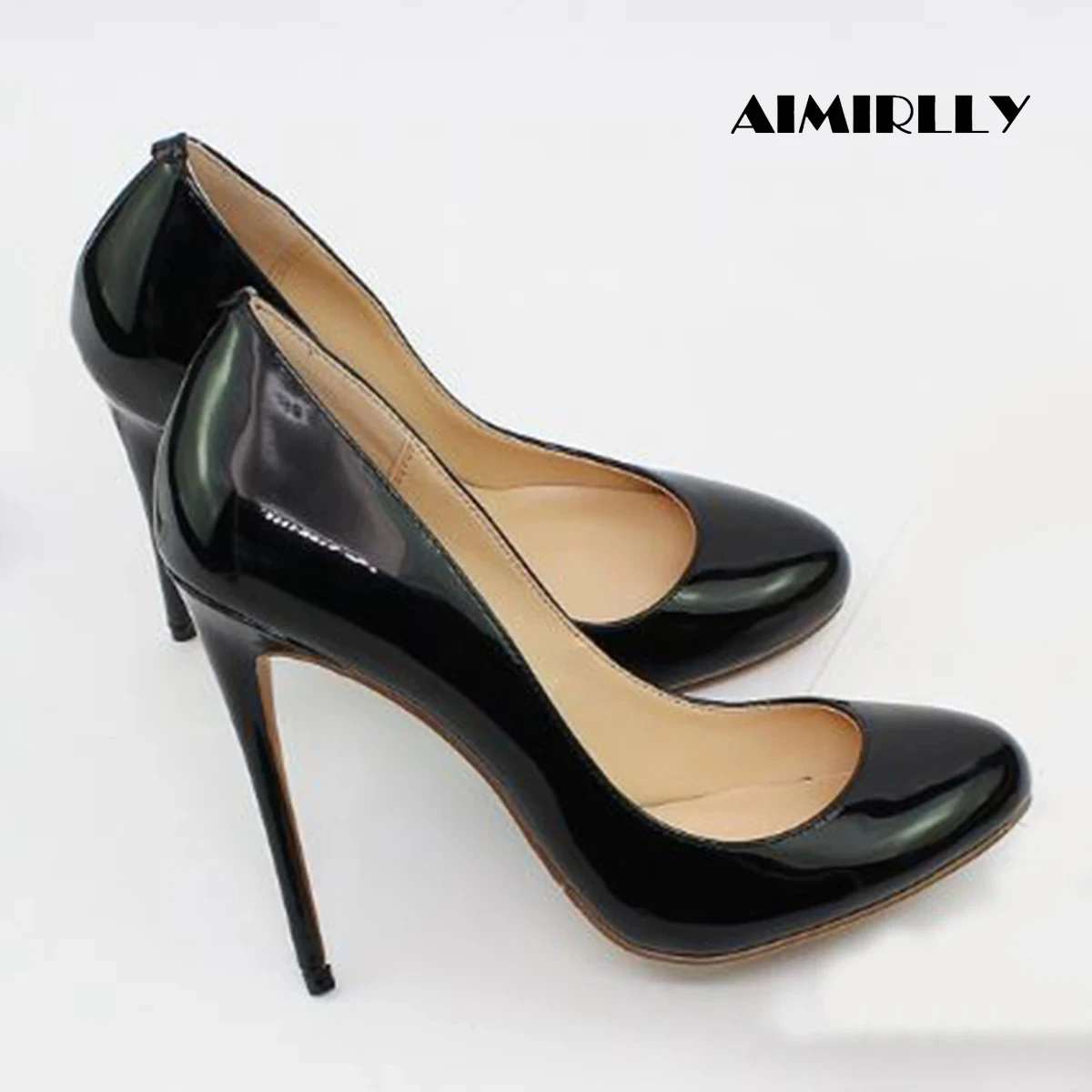 Women-s-Shoes-Round-Toe-High-Heels-Pumps-Patent-Leather-Ladies-Party ...