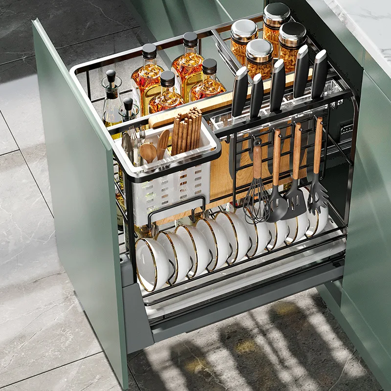 304-Stainless-Steel-Double-layer-Drawer-Kitchen-Cabinet-Condiment-Rail ...