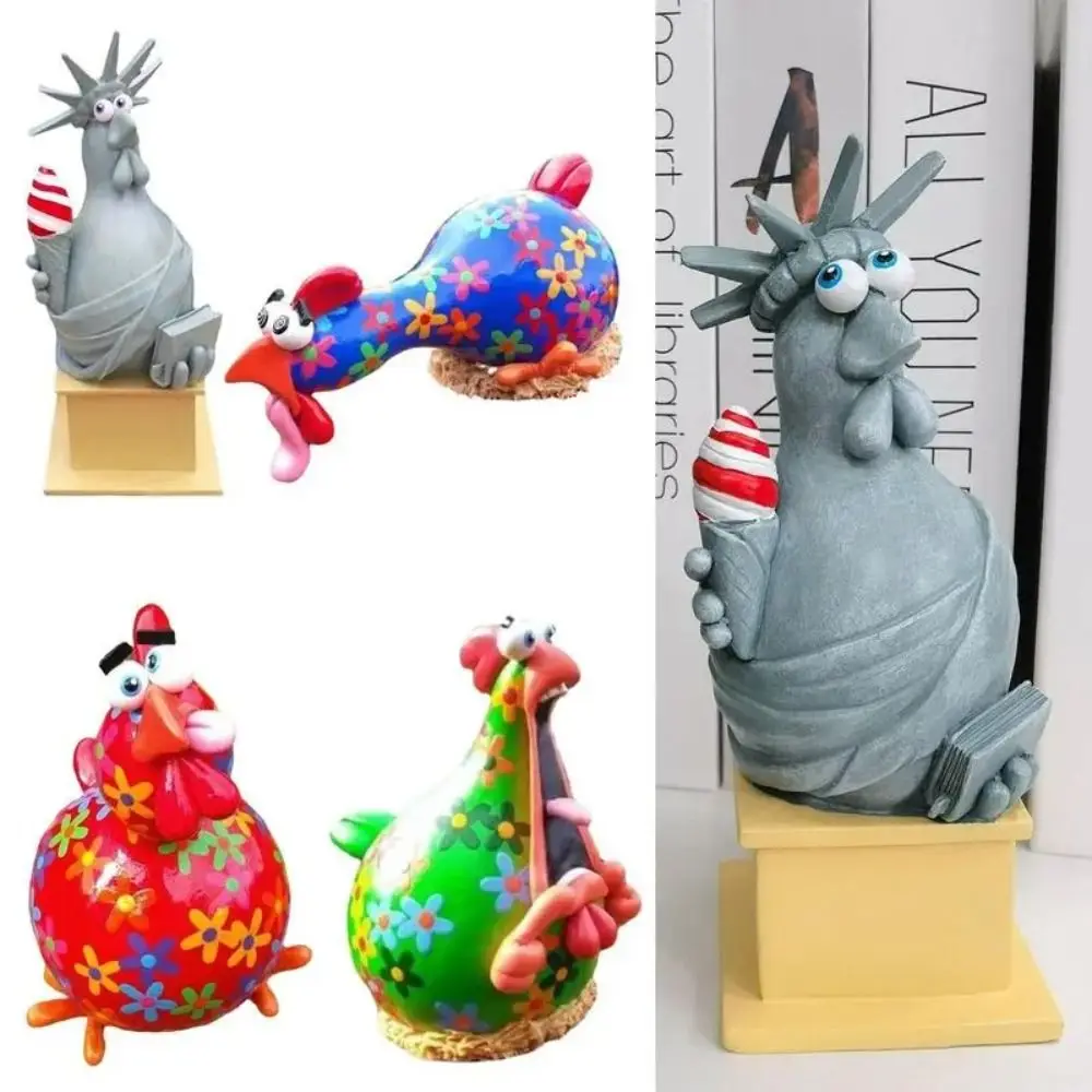 Creative-Silly-Chicken-Decor-New-Funny-Colorful-Rooster-Figurine-Resin ...