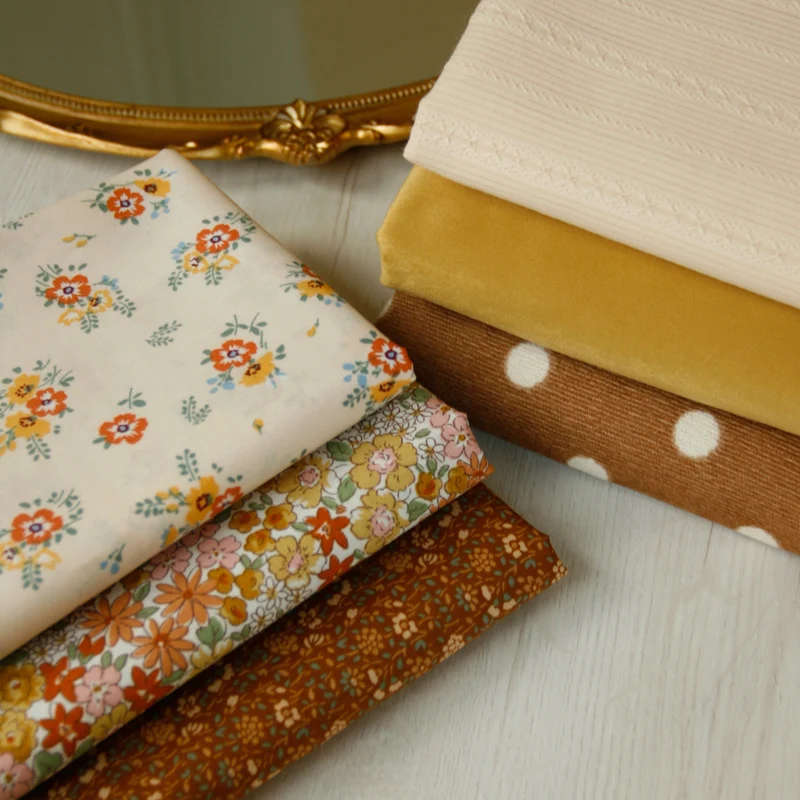 140x50cm-Gentle-Milk-Tea-Coffee-Color-Floral-Cotton-Sewing-Fabric ...