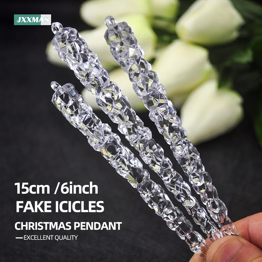 6pcs Christmas Decoration Simulation Ice Xmas Tree Hanging Ornament Artificial Clear Fake Icicle ...