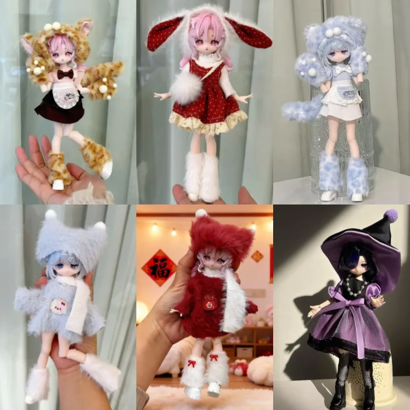 For 1/8 1/12 OB11 BJD Doll Clothes Set - Winter Plush Maid Outfit Cute ...