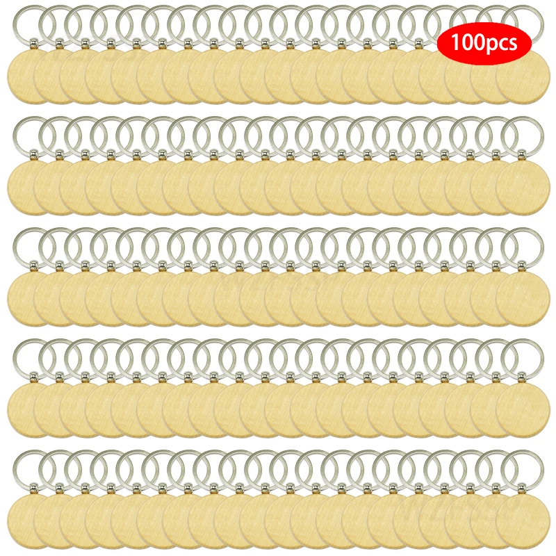 100pcs-Round-Wooden-Keychain-Blank-Bulk-Wholesale-Wood-Key-Chains-Ring ...