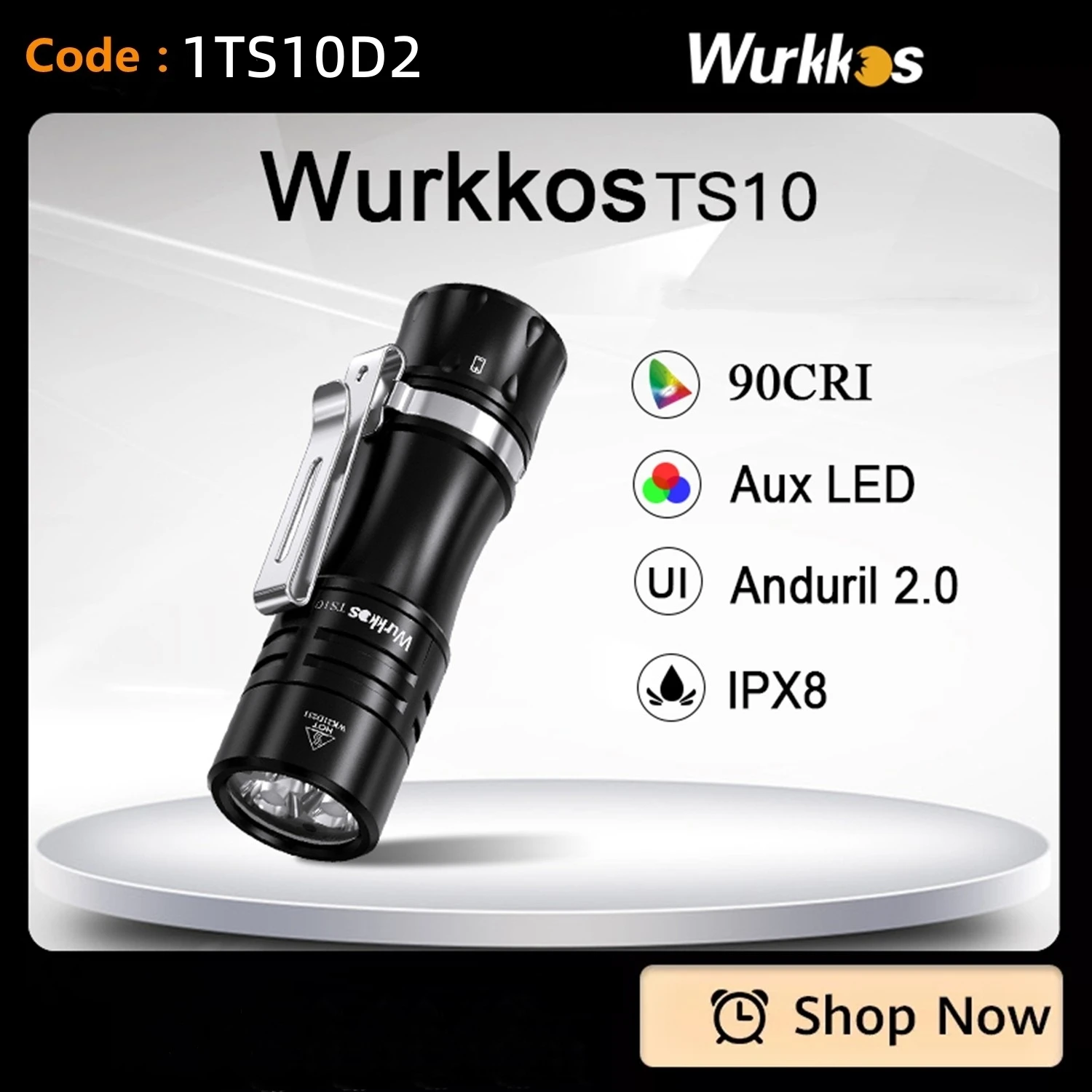 Wurkkos Ts10 Mini Powerful Flashlight 90 Cri 3* Csp +3* Aux Led Emitter ...