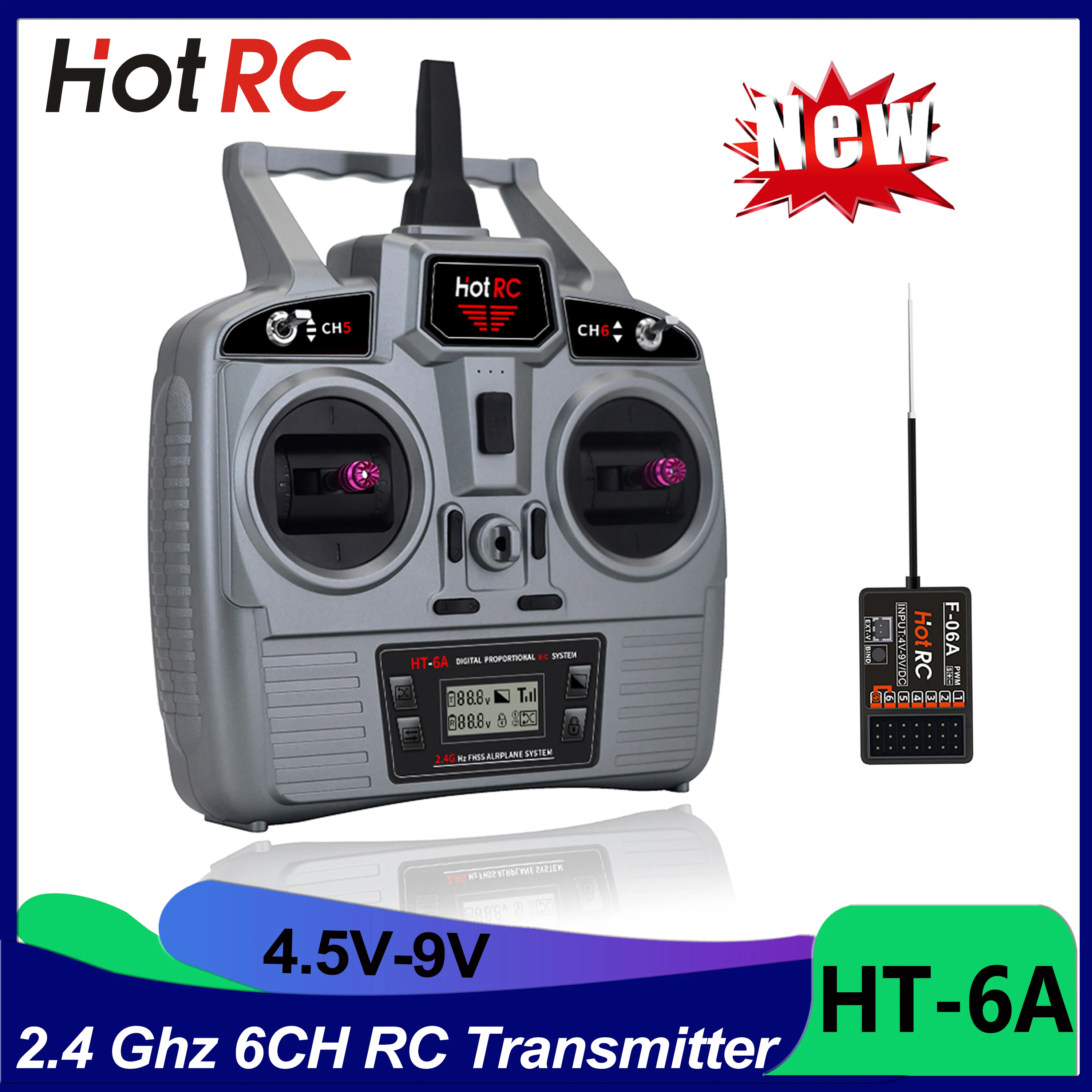 HOTRC HT-6A 2.4G 6CH RC Transmitter FHSS 6CH Receiver F-06A Mode2 Left Hand 6 Channel for RC FPV ...