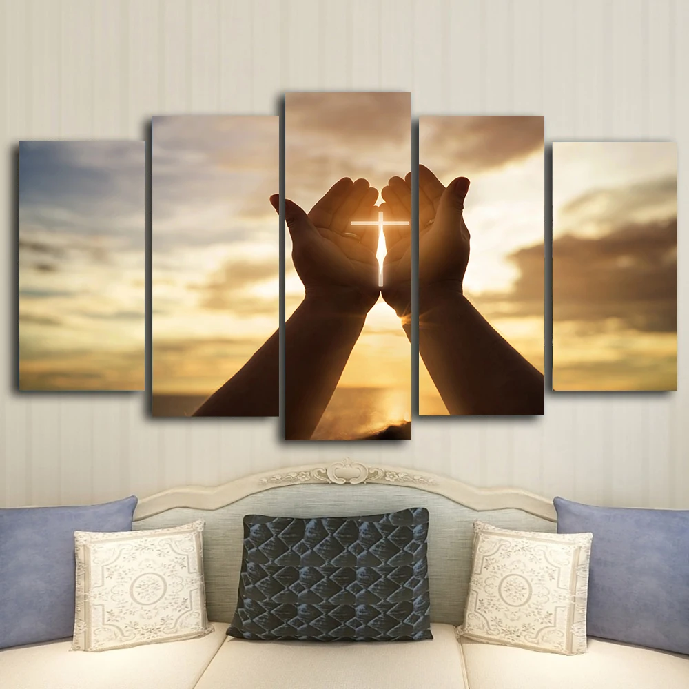 5-Panels-Jesus-Hands-Praying-Crosses-Canvas-Painting-Wall-Art-Christian ...