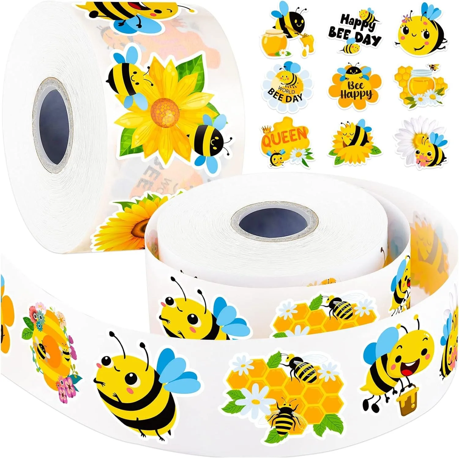 500Pcs-1-Rolls-2-5cm-1inch-Yellow-Bee-Flower-Shaped-Sticker-Decoration ...