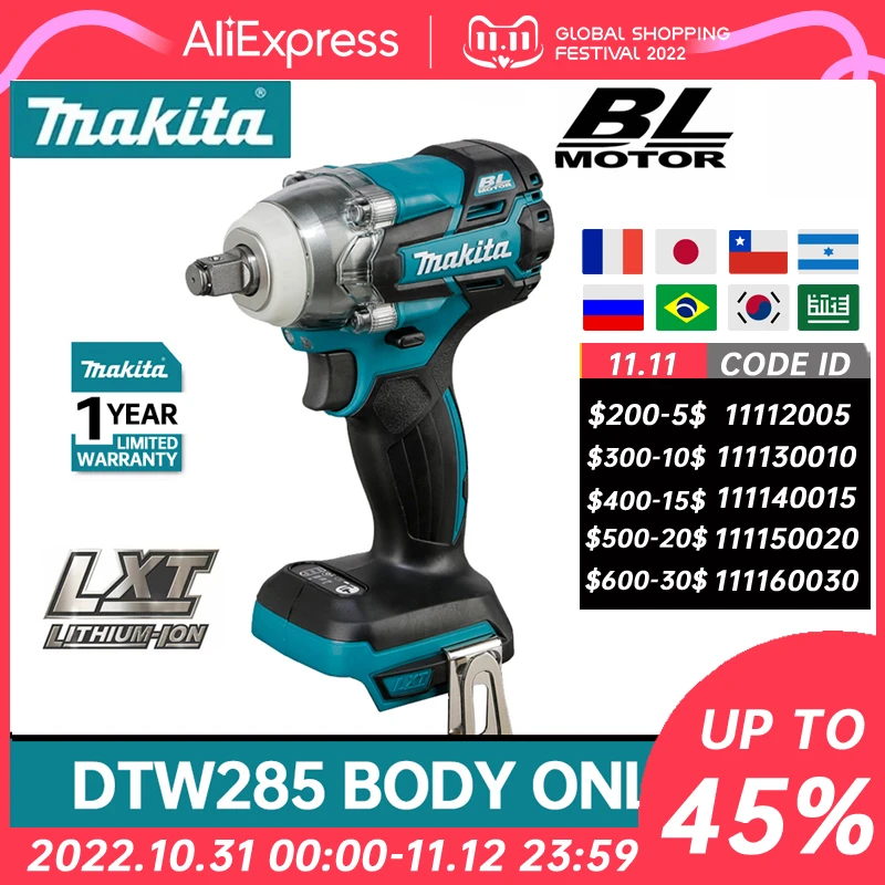 Makita Dtw285z Cordless Impact Wrench 18v Brushless Li-ion Motor High ...