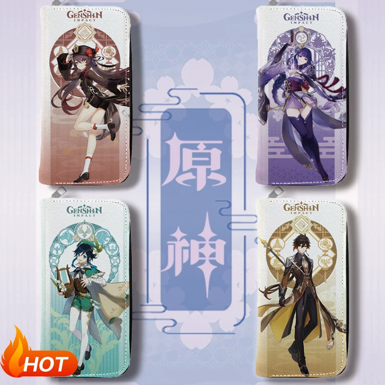 Genshin Impact Anime Cartoon Colourful Zipper Wallet Portable Long Coin ...