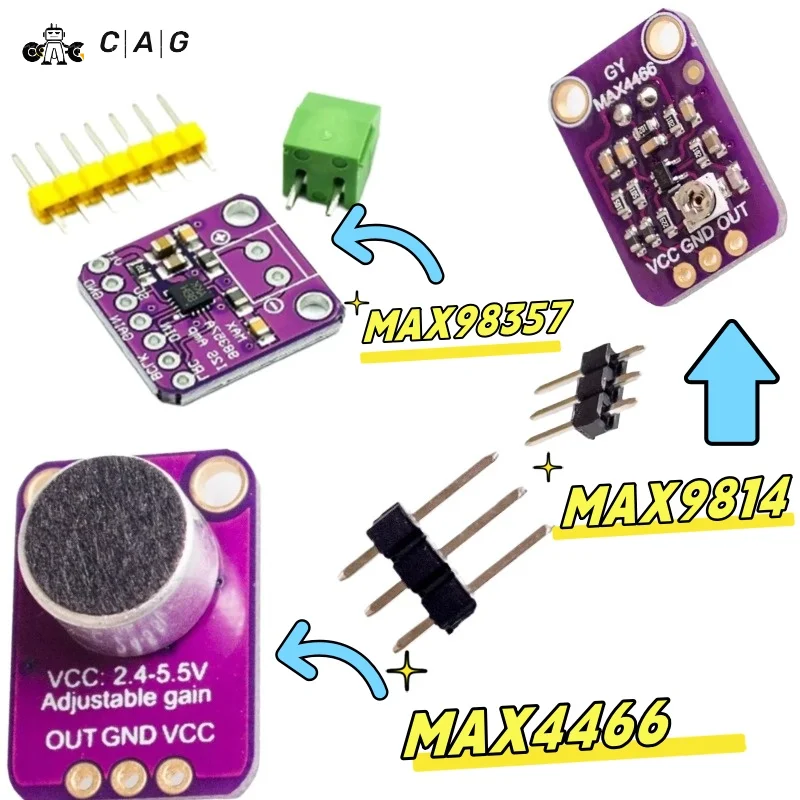 MAX98357-MAX4466-MAX9814-Electret-Microphone-Amplifier-Stable-MAX9814-Audio-Amplifier-Module ...